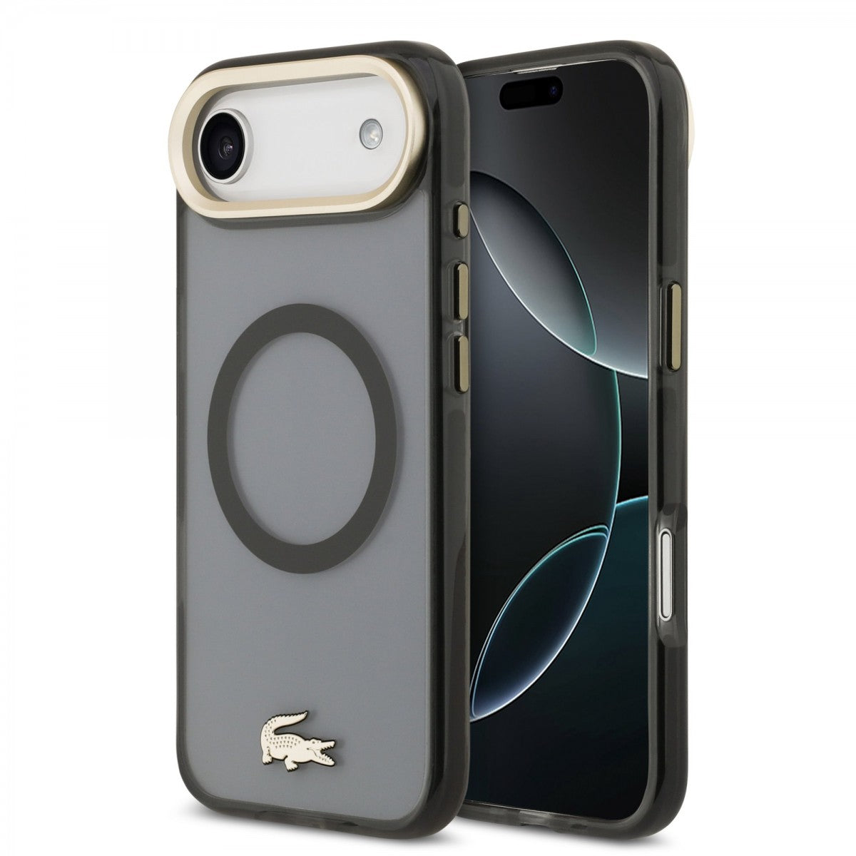 Lacoste Frosted Finish Transparent Black with Gold Edge Case for iPhon